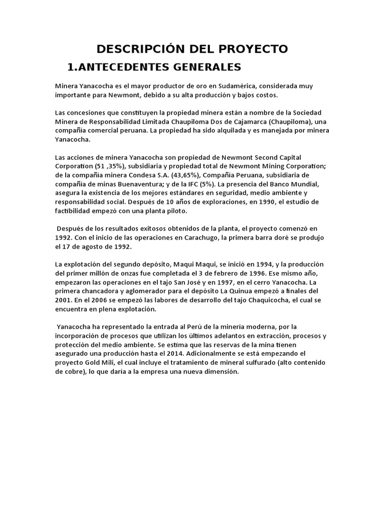 Proyecto Minera Yanacocha en Perú | PDF | Minería | Química
