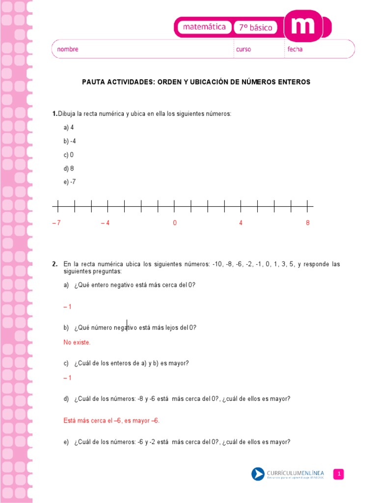 Guia De Matematicas Numeros Enteros Pdf Entero Matemática Elemental