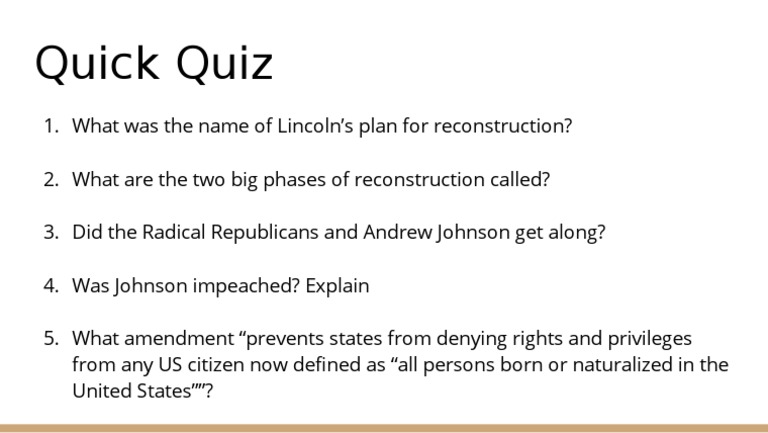 Lincoln's Reconstruction Quiz Questions | PDF