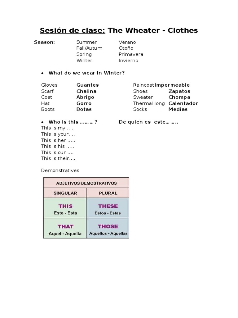1ra Sesión de Clase 4to Primaria - The Wheater - Clothes | PDF