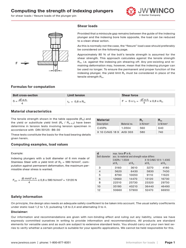 Computing The Strength of Indexing Plungers: Shear Loads | PDF ...