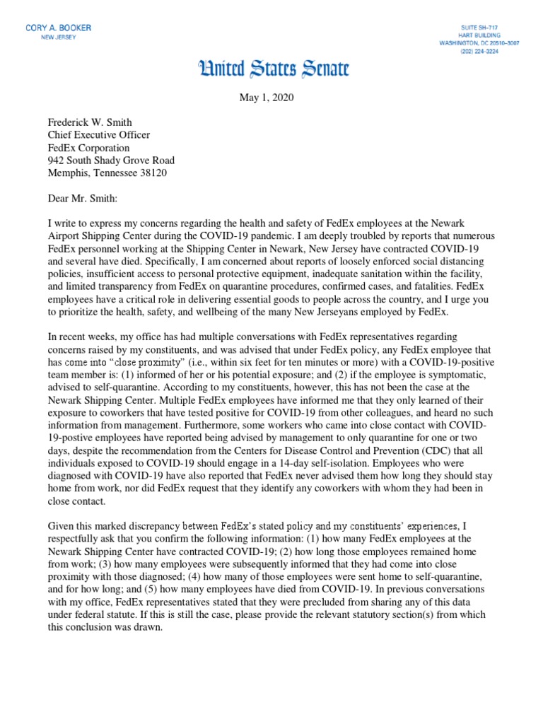5.1.20 FedEx letter | Fed Ex | Personal Protective Equipment