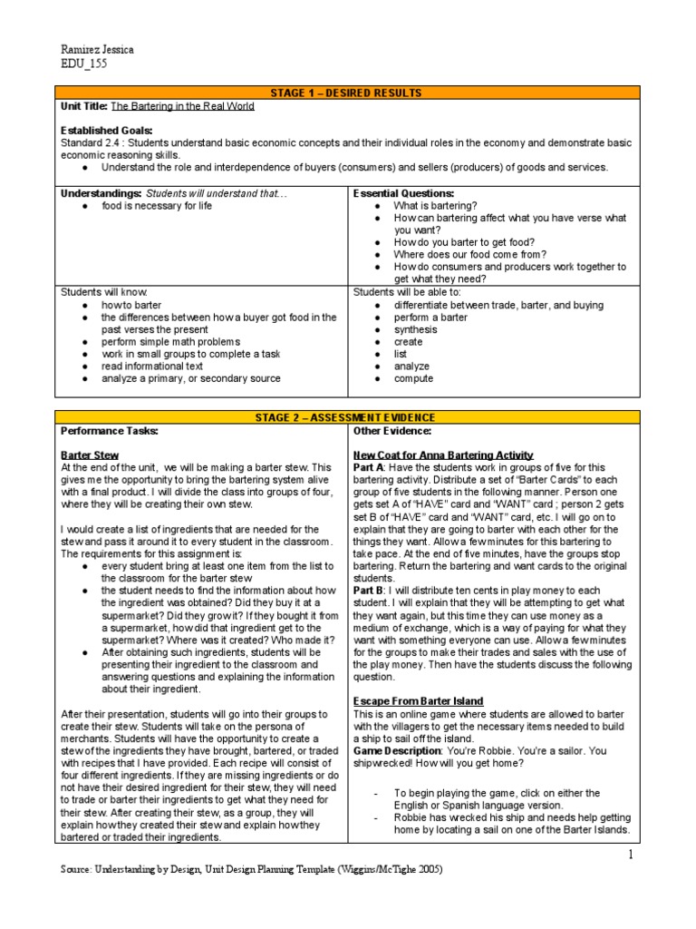 Edu 155 Opportunity Task 2 Stage 1 2 3 Learning Experince Plan | PDF ...