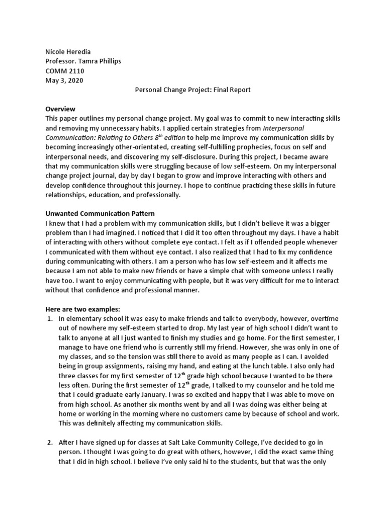 Personal Change Project 2 Com | Download Free PDF | Interpersonal ...