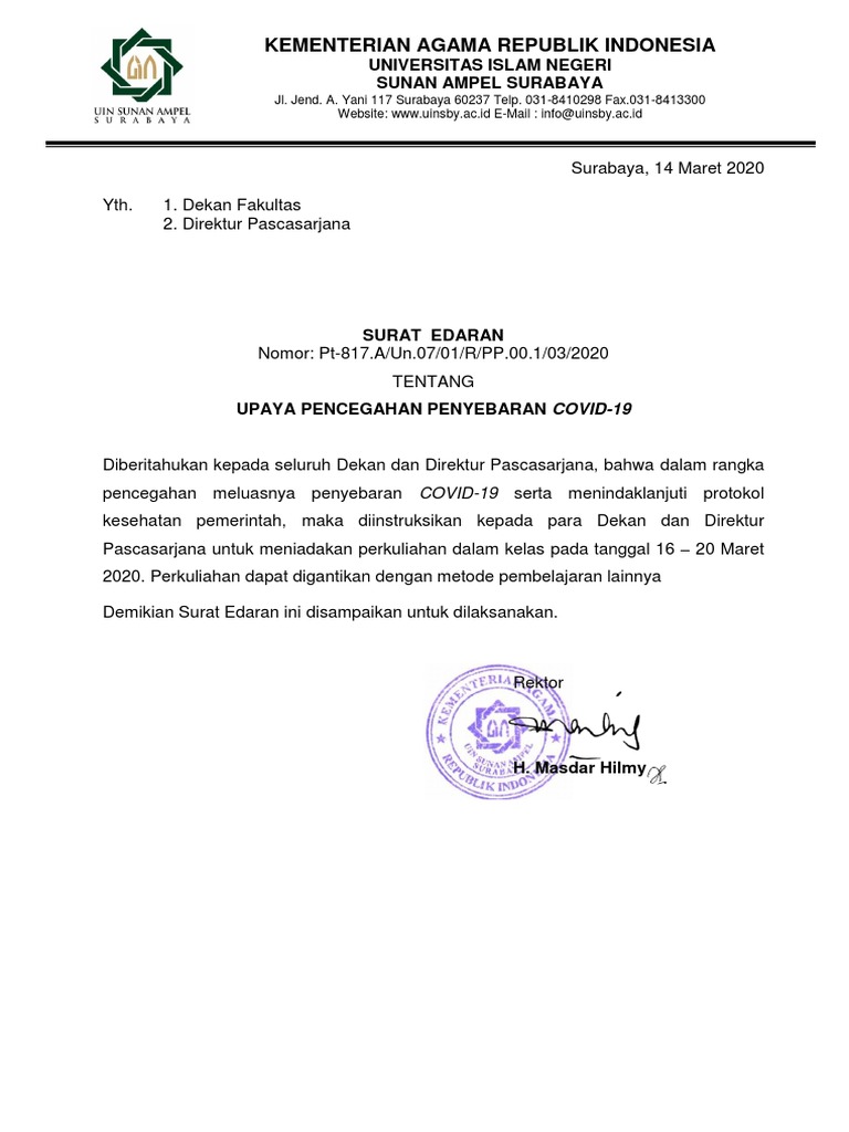 Surat Edaran Libur Kuliah | PDF