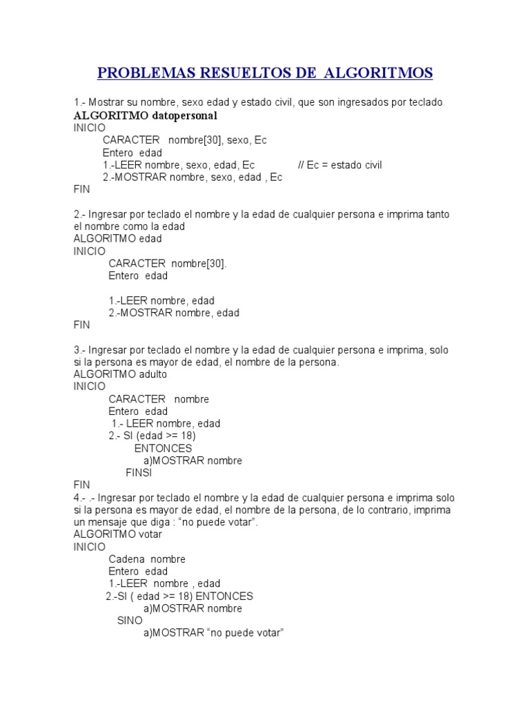 Problemas Resueltos de Algoritmos | PDF | División (Matemáticas) | Salario