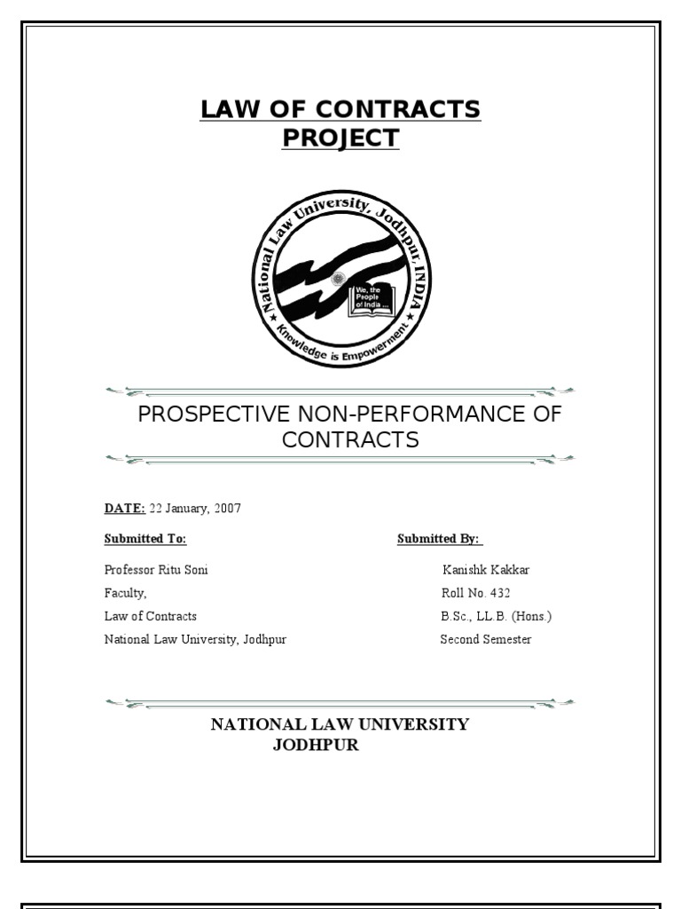 Prospective Non-Performance of Contracts | PDF | Breach Of Contract ...