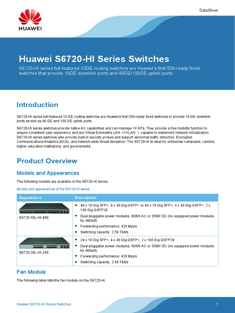 Datasheet Huawei | PDF | Network Switch | Computer Network