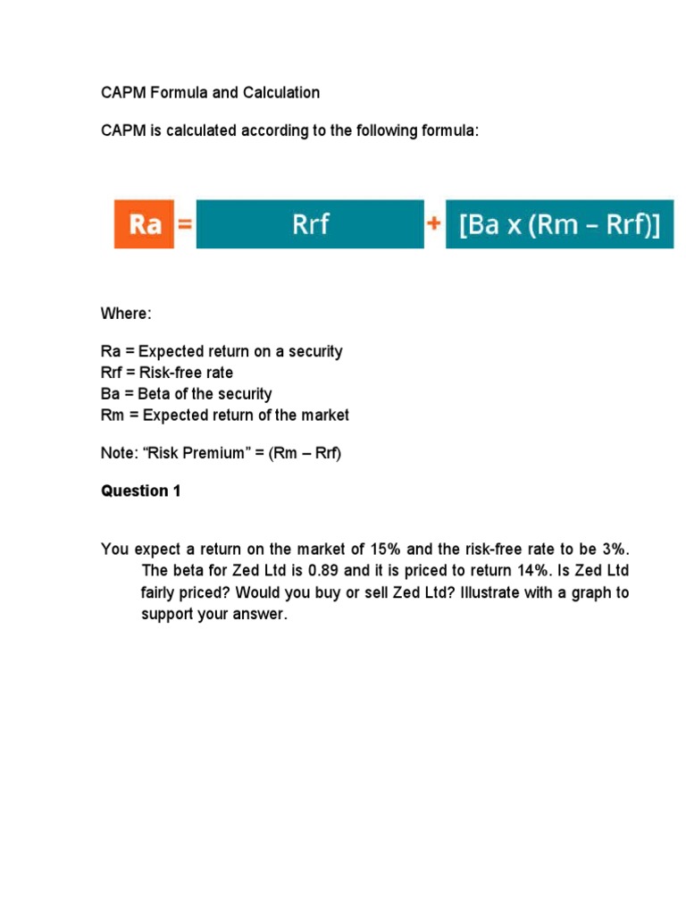 CAPM Formula and CalculationQuestions | PDF | Capital Asset Pricing ...