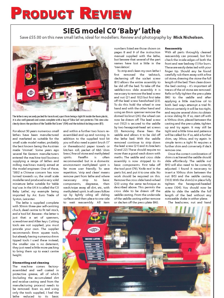 BRM c0 Lathe Review | PDF | Saddle | Screw