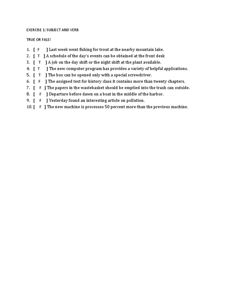 Identifying Subjects, Verbs, and the Truth: An Exercise in Basic ...