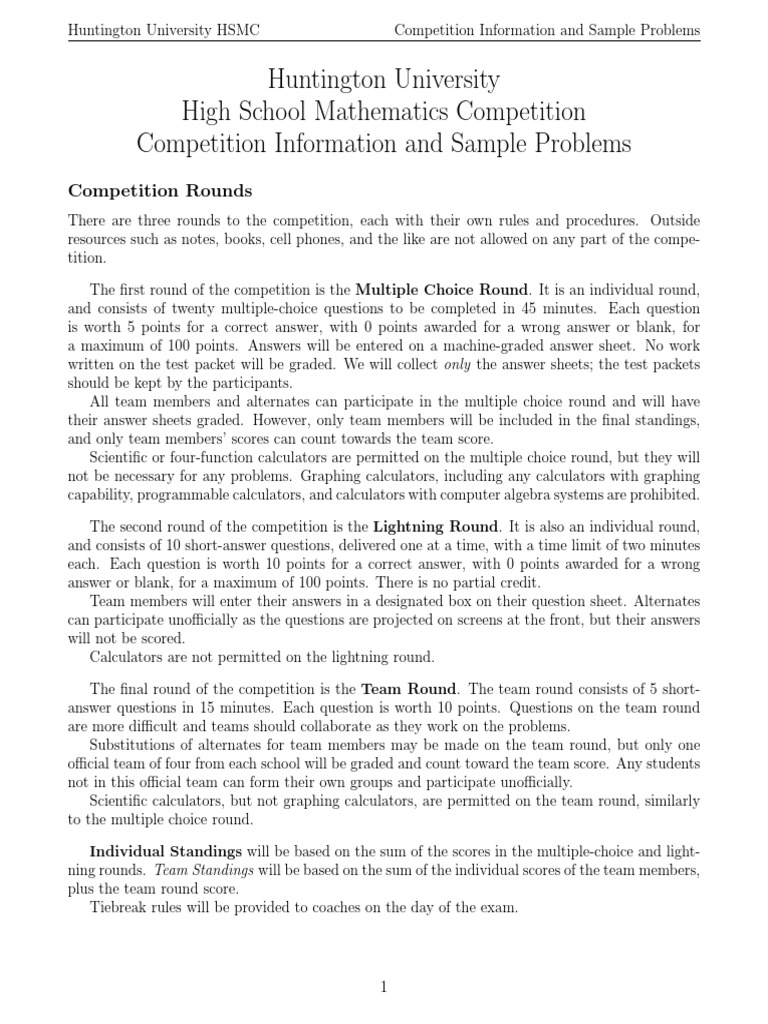 Mathematics Competition Problems Information and Sample | PDF ...
