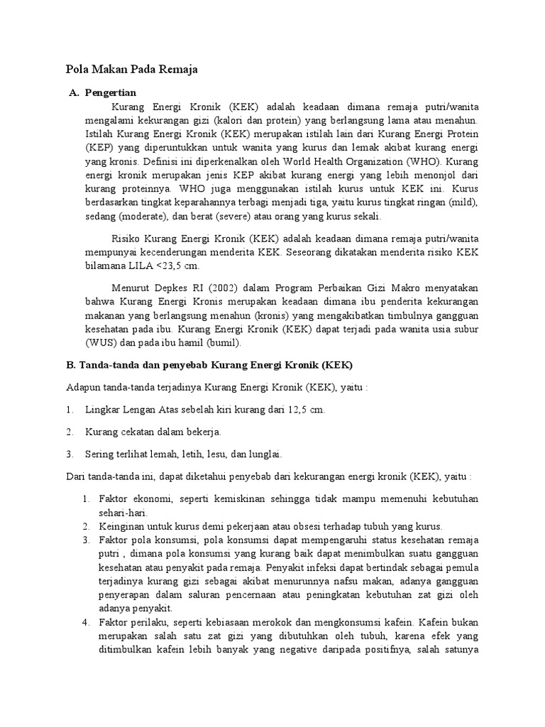 Kurang Energi Kronik Remaja | PDF