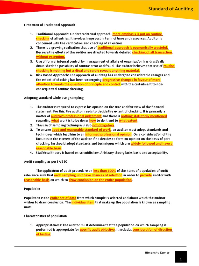 Standard of Auditing: Himanshu Kumar | PDF | Audit | Sampling (Statistics)