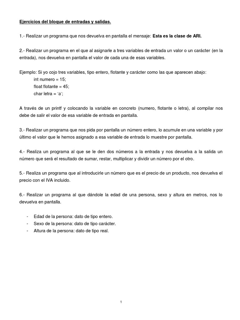 Enunciado Ejercicios C (Entradas Salidas) | PDF