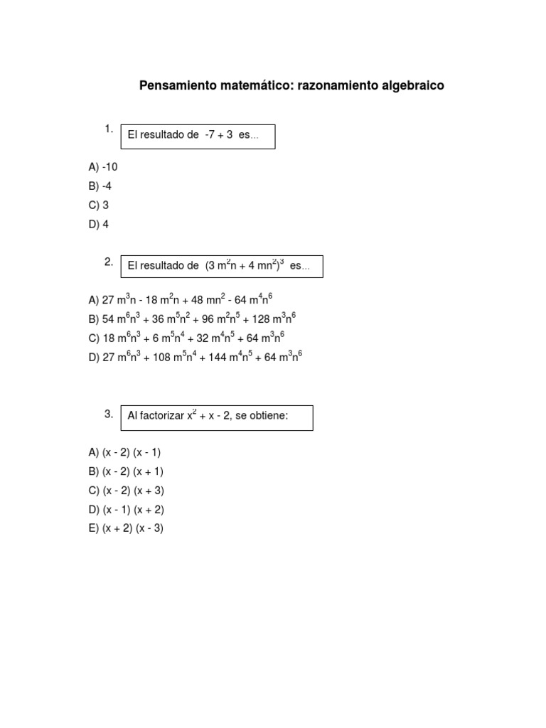 CUARTO ENVIO - Razonamiento Algebraico | PDF | Álgebra | Enseñanza de ...