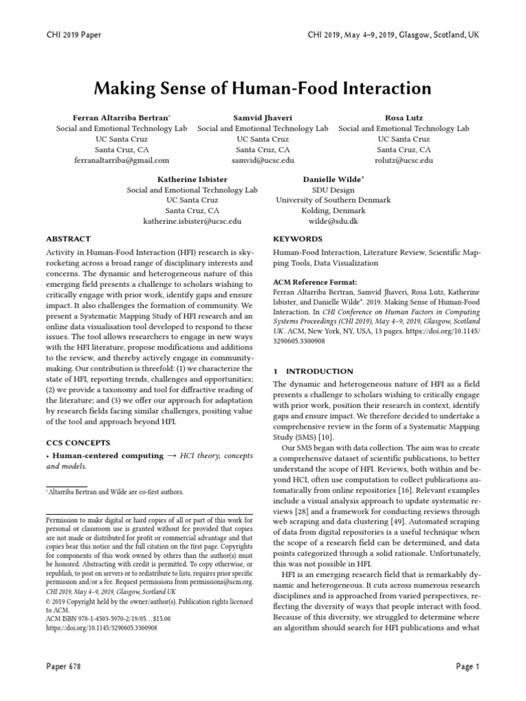 Making Sense of Human-Food Interaction: CHI 2019 Paper CHI 2019, May 4 ...