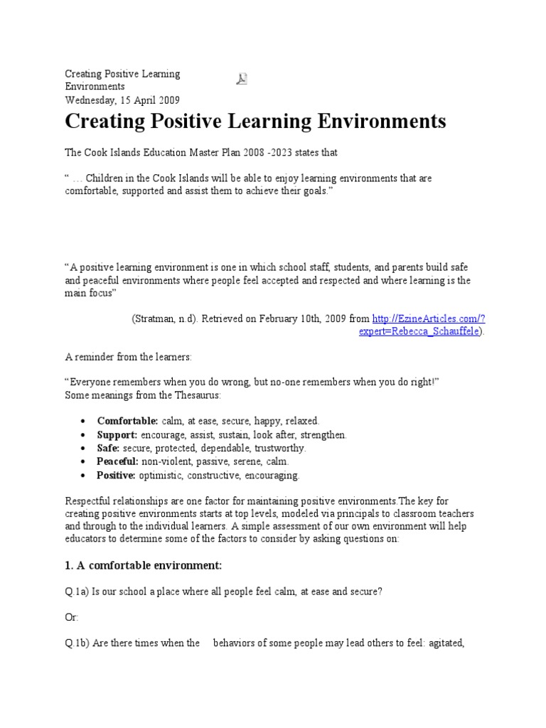 Creating Positive Learning Environments | PDF | Learning | Teachers