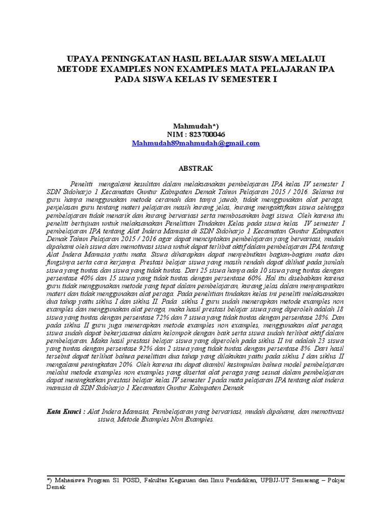 MENINGKATKAN PEMBELAJARAN IPA MELALUI METODE EXAMPLES NON EXAMPLES | PDF