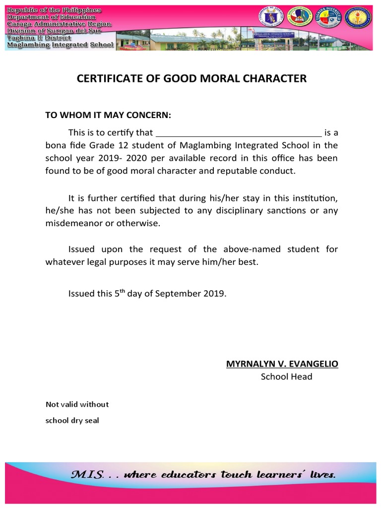 Certificate of Good Moral Character | PDF