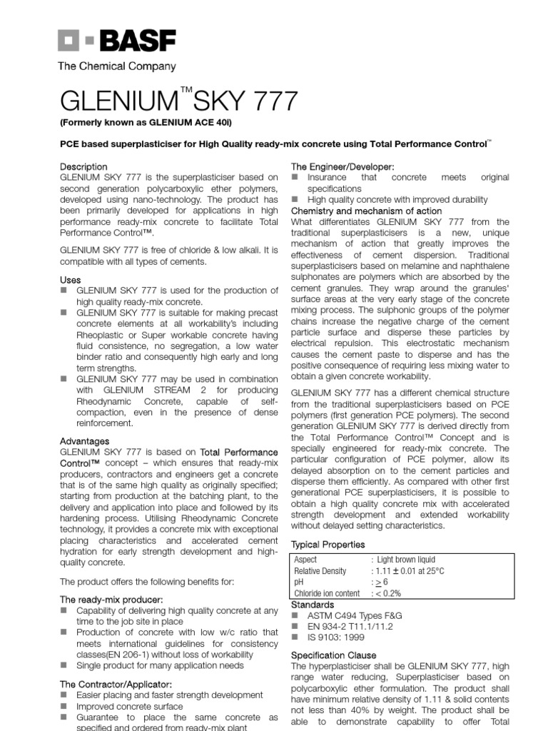 Glenium Sky 777 v4 | PDF | Concrete | Cement
