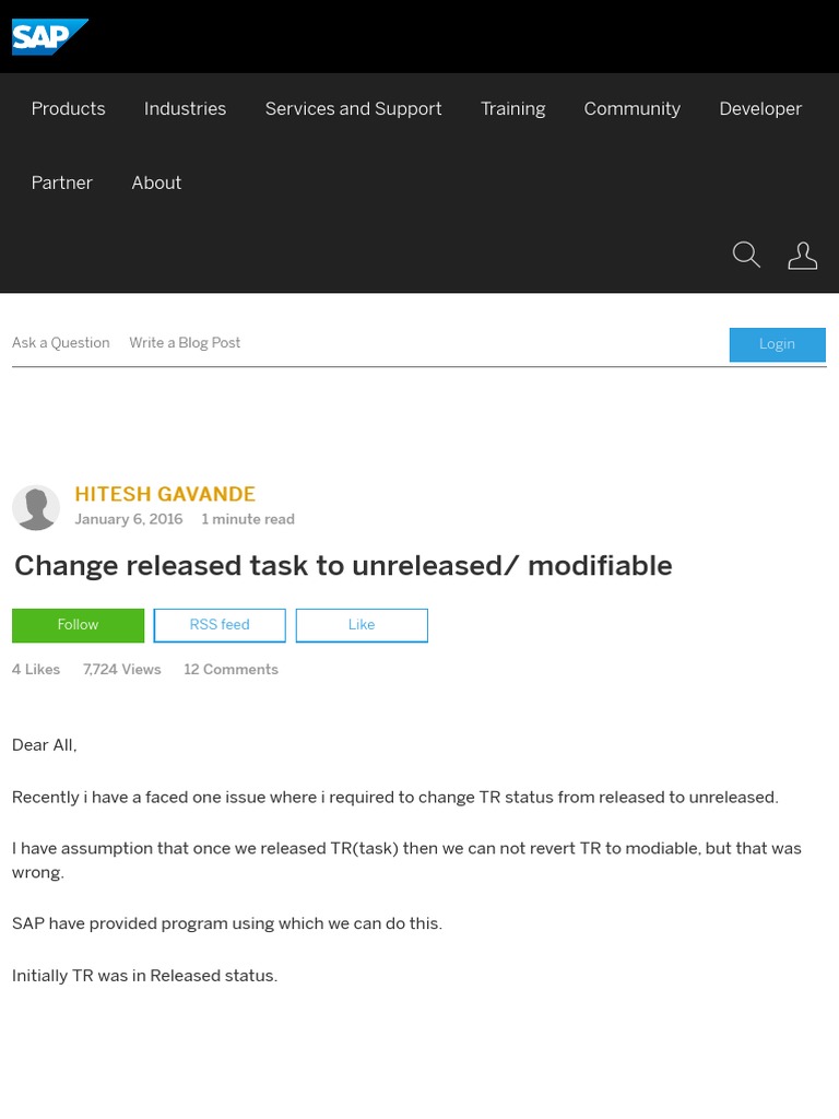 Change Released Task To Unreleased: Modifiable - SAP Blogs PDF | PDF ...