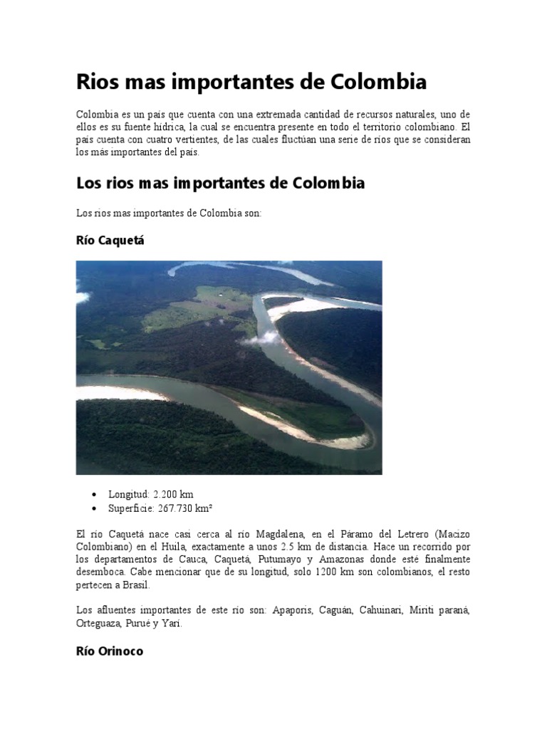 Rios Mas Importantes de Colombia | PDF | Río | Hidrografía