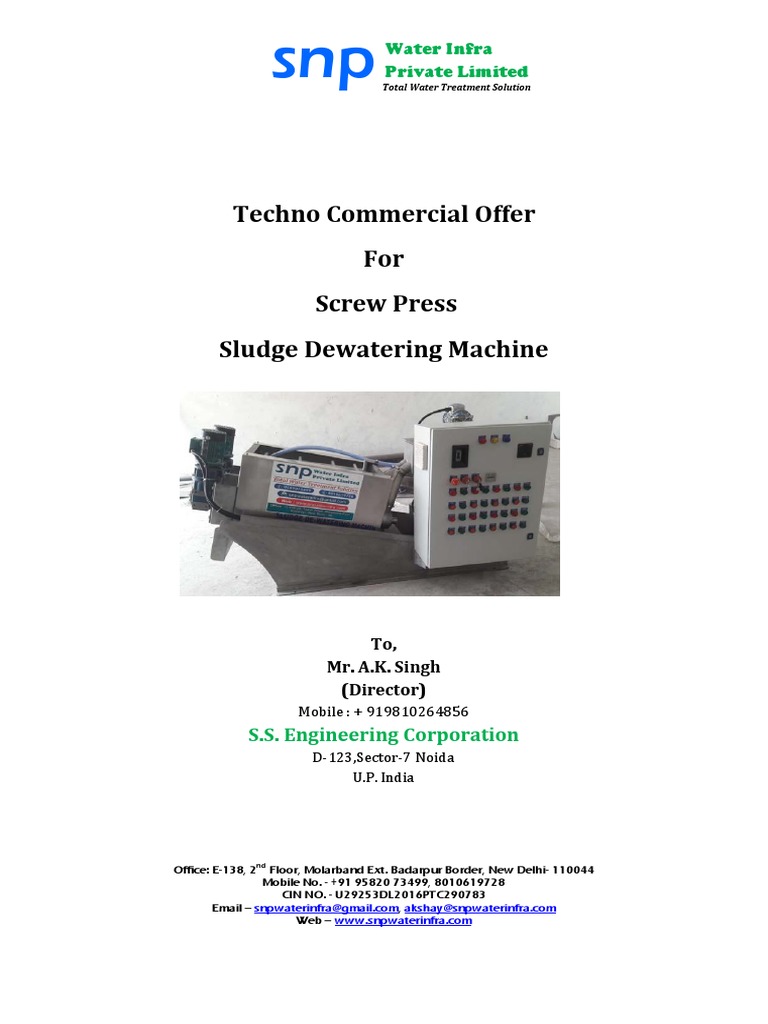 Screw Press SNP 1-210 - SS Engineering Corporation PDF | PDF | Sewage ...