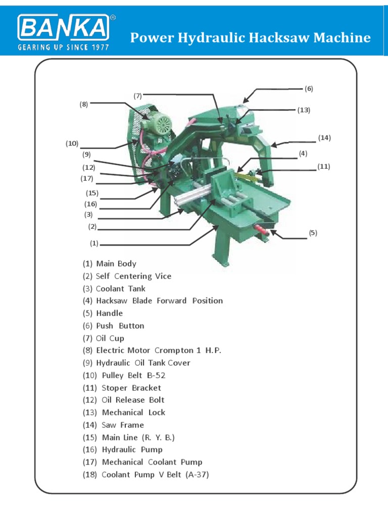 Power Hydraulic Hacksaw Machine Guide | PDF | Pump | Equipment