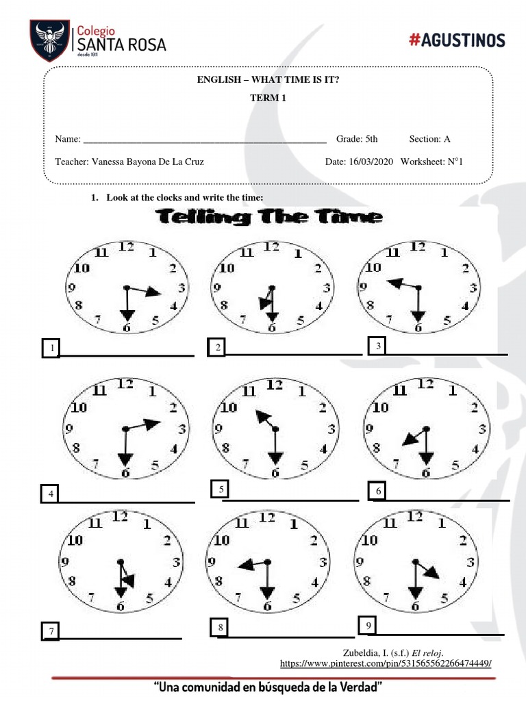 Time-Telling Worksheet for 5th Grade | PDF