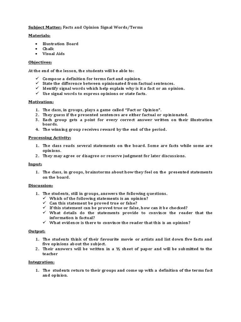 Signal Words for Facts and Opinions | PDF