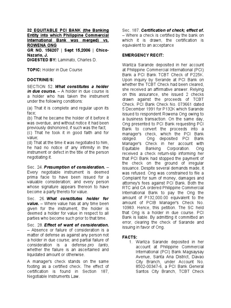 32 Equitable PCi Bank V Rowena Ong | PDF | Cheque | Banks