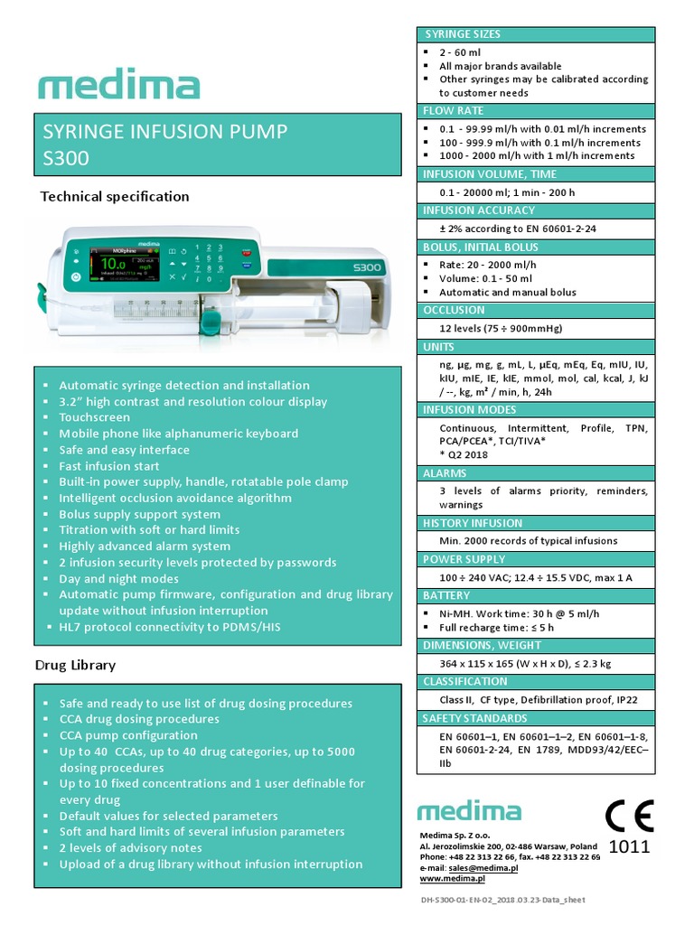 Syringe Infusion Pump S300: Technical Specification | PDF | Computing ...
