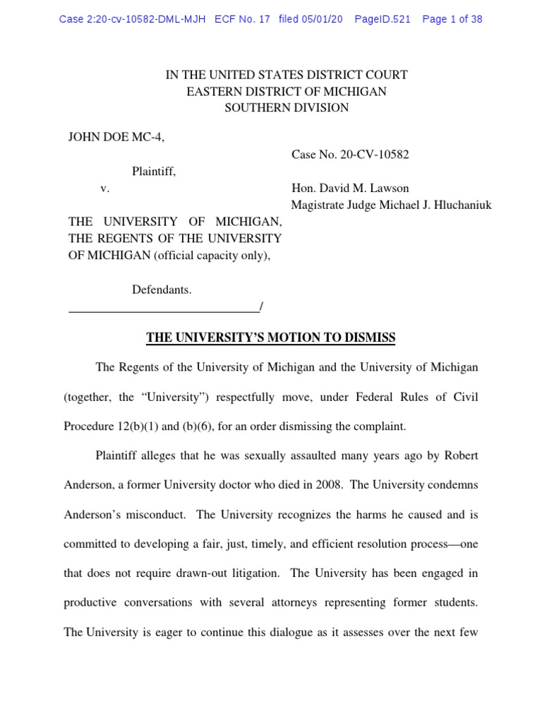 University's Motion To Dismiss | Download Free PDF | Lawsuit | Judiciaries