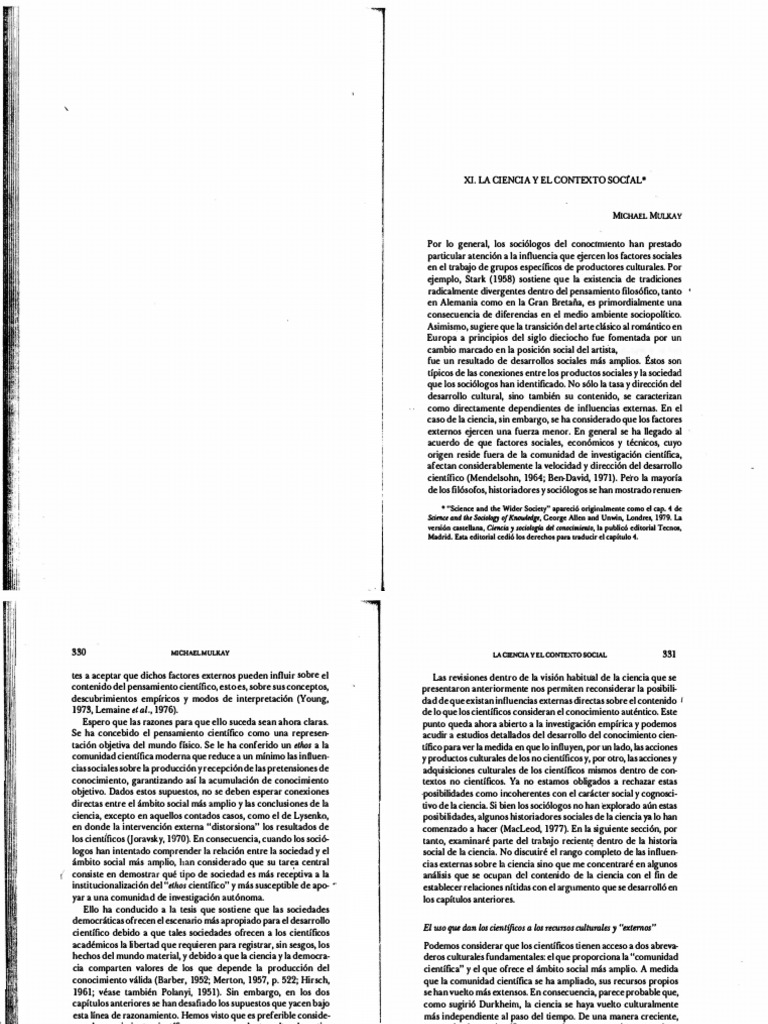 Michael Mulkay. (1994 - 1979) La Ciencia y El Contexto Social. en Olivé ...