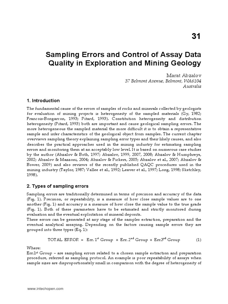 Sampling Errors in Mining Geology | PDF | Errors And Residuals ...