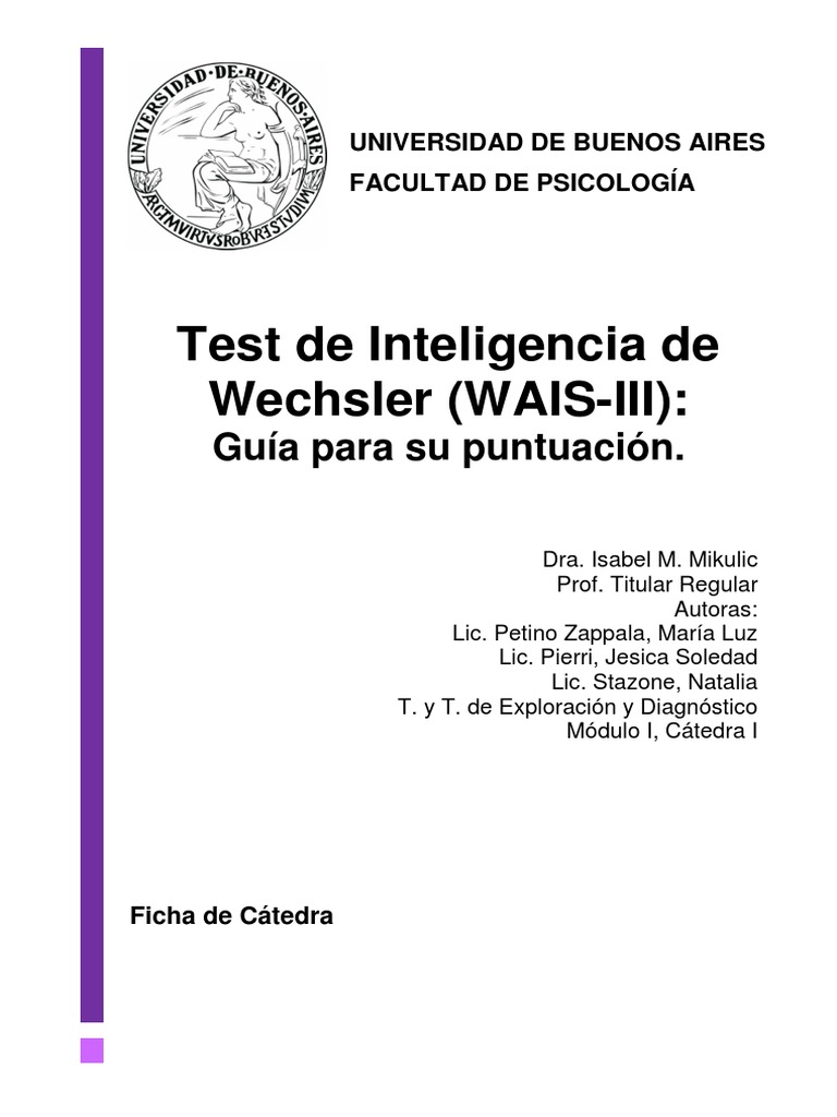 Test de Inteligencia de Weschler. WAIS III | PDF | Escala de ...