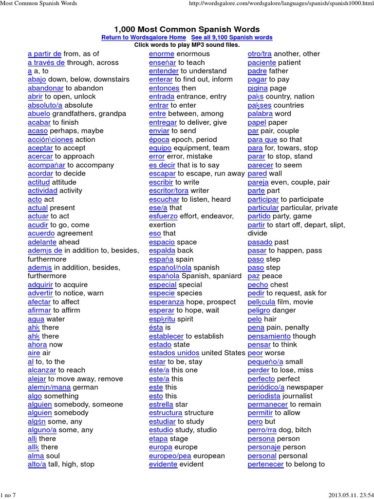 Spanish Vocabulary Essentials | PDF