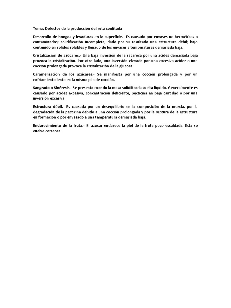 Defectos de La Producción de Fruta Confitada | PDF