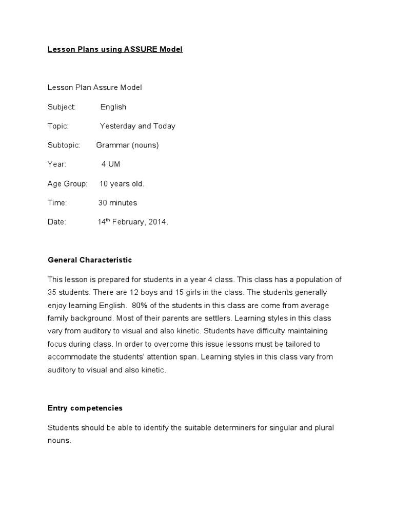 Lesson Plans Using ASSURE Model | PDF | Learning Styles | Teachers