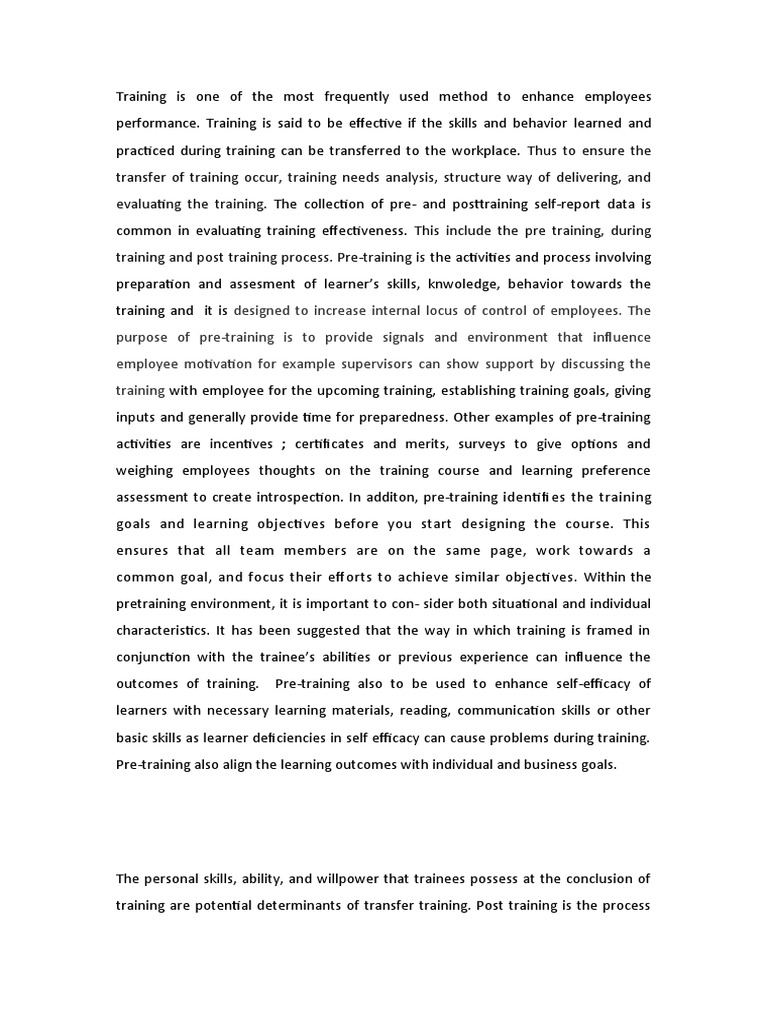 Post and Pre Training Definition and Their Activities | PDF | Self ...