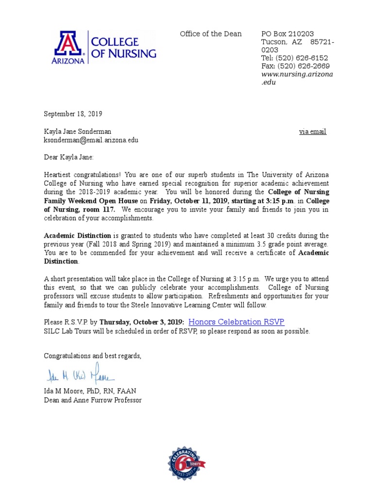 Academic Distinction Letter | PDF