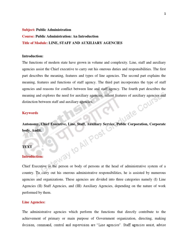 Line and Staff Agencies in Public Admin | PDF | Corporations | Police