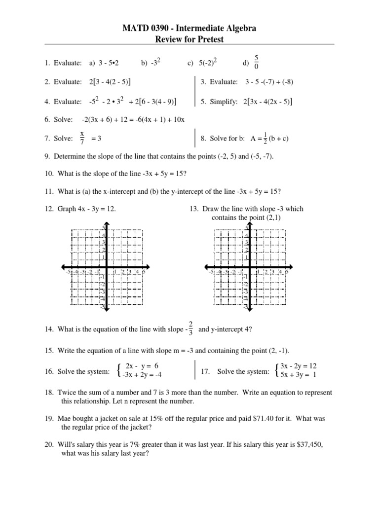 MATD 0390 Intermediate Algebra Prerequisite Review | PDF | Elementary ...