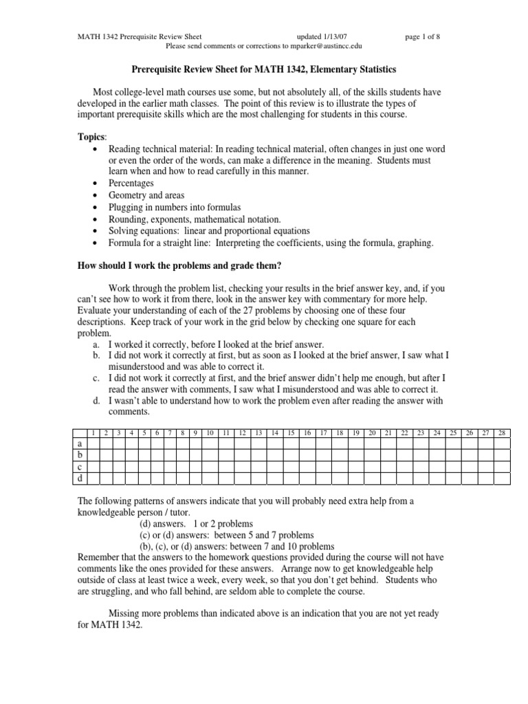 MATH 1342 Elementary Statistics Prerequisite Review | PDF | Fraction ...