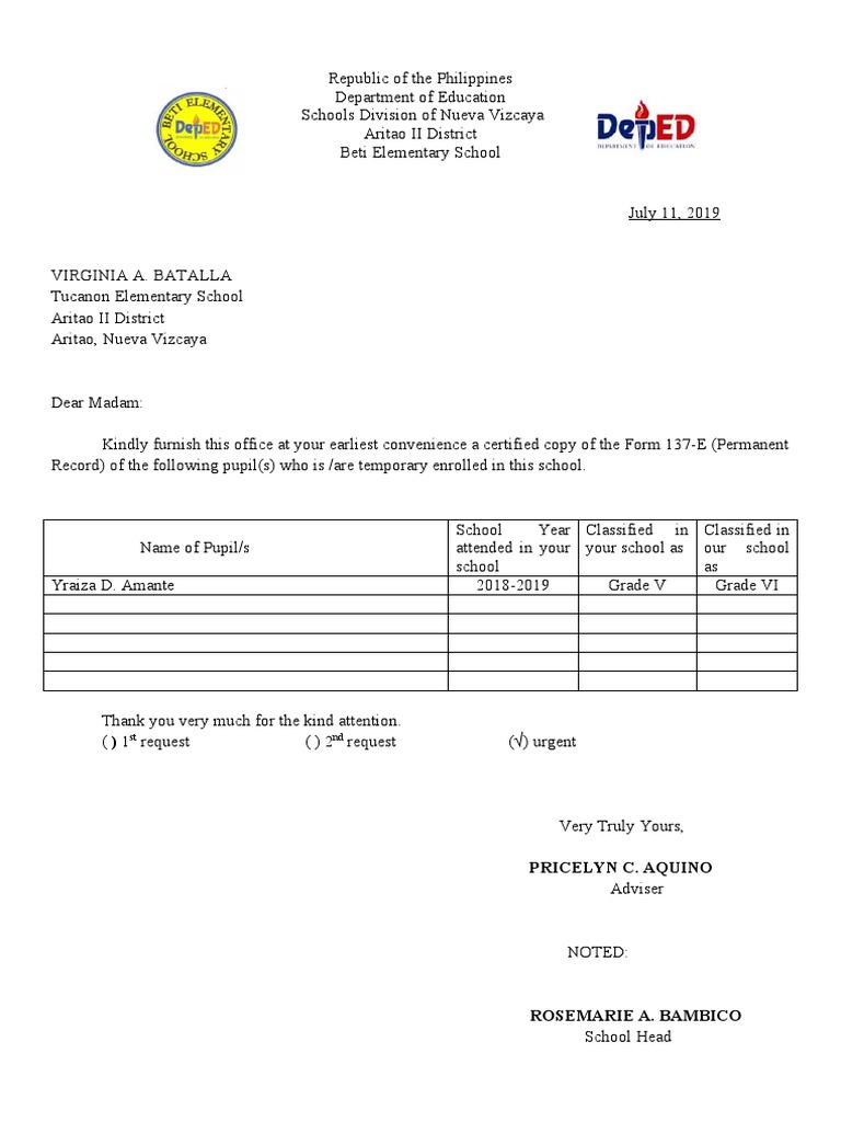 Request Letter Permanent Record | PDF
