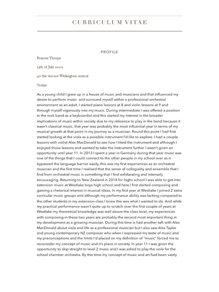 Curriculum Vitae: Profile Frances Thorpe 13th of July 2000. 40 The ...