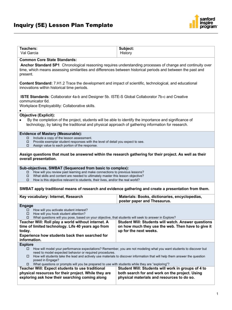 Inquiry Based Lesson Plan Template Revised | PDF | Educational Technology | Inclusion (Education)