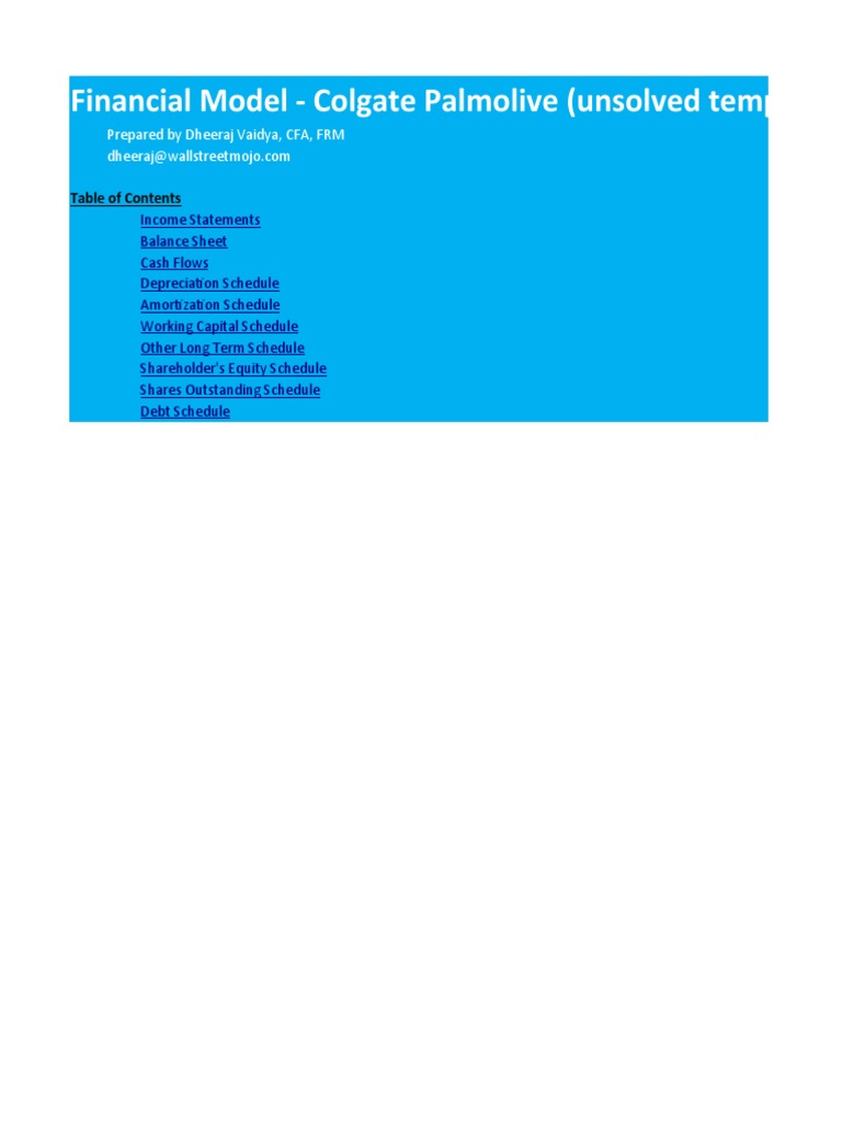 Colgate Financial Model Unsolved | PDF | Working Capital | Expense