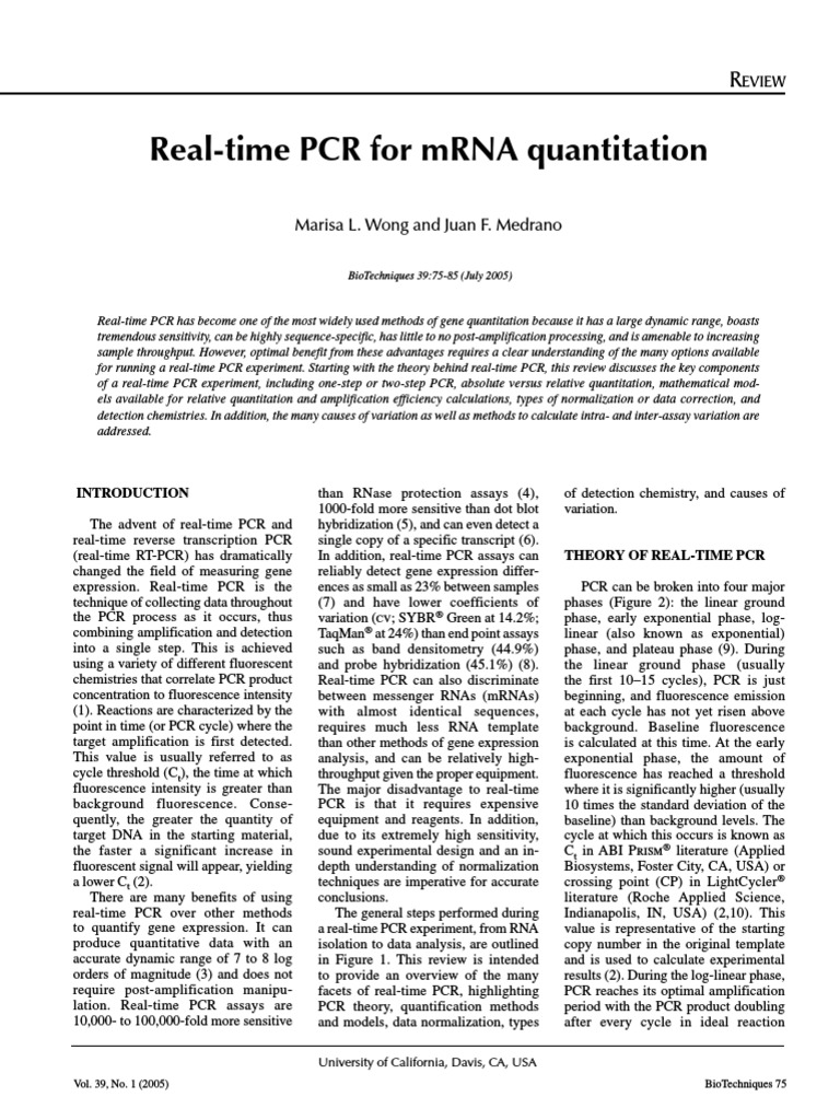 RT PCR For mRNA Quantitation PDF | PDF | Real Time Polymerase Chain ...